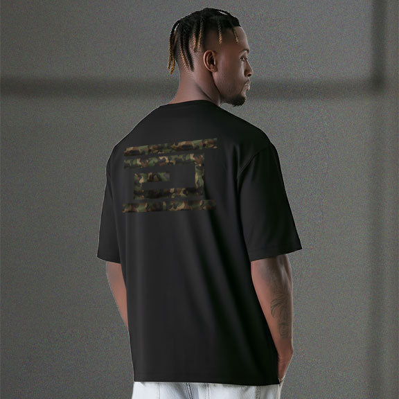 Drumcode camo print super oversized unisex t shirt in black