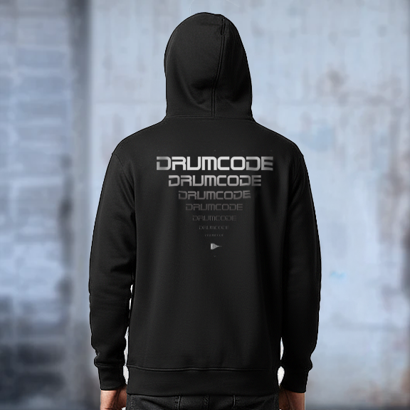 Drumcode fading print pullover unisex hoodie in black