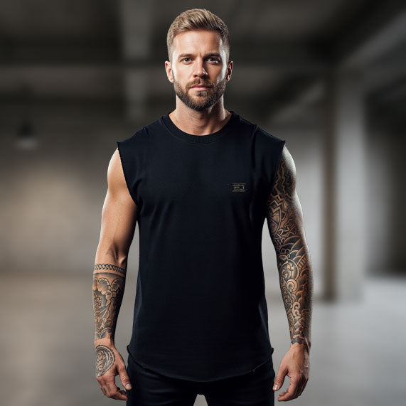 Drumcode camo print unisex raw edge vest in black