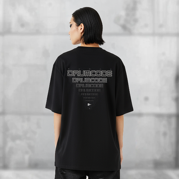 Drumcode outline print super oversized unisex t shirt in black